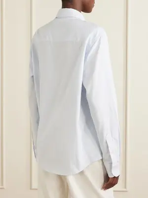 AMI Paris Embroidered Striped Cotton Oxford Shirt