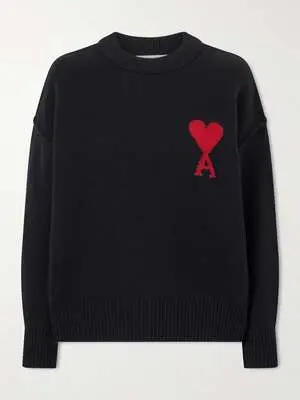 AMI Paris Intarsia Wool Sweater - Black