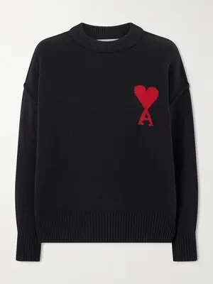 AMI Paris Intarsia Wool Sweater - Black
