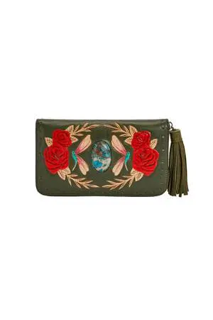 JODI LEE Akaroa Rose Wallet Olive - Green