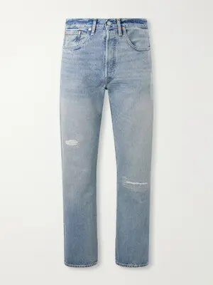 Ralph Lauren Straight-leg Logo Embroidered Distressed Jeans - Blue