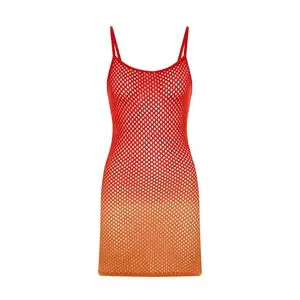 PCFG The Solar Reflections Golden Hour Open-knit Beach Mini Dress - Orange