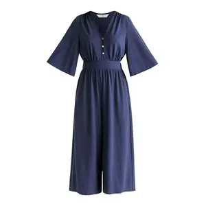 PAISIE V-neck Culotte Jumpsuit In Navy - Blue