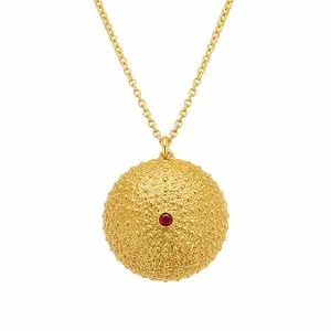 MOTHER NATURE JEWELRY Plated Sea Urchin Pendant Necklace With Red Zircon - Gold