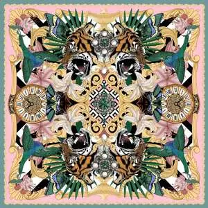 EMILY CARTER Pink / Blue The Baroque Tiger Silk Neckerchief - Pink/blue