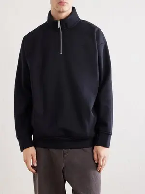 On Club Collective Logo-embroidered Cotton-blend Jersey Half-zip Sweater - Black