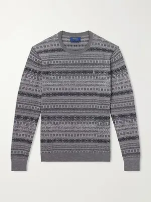 Polo Ralph Lauren Striped Wool Crew Neck Sweater - Gray