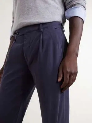 Massimo Alba Straight-leg Cotton-blend Trousers - Navy