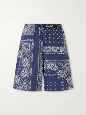 Kapital Easy Straight-leg Belted Bandana-print Cotton Shorts - Blue