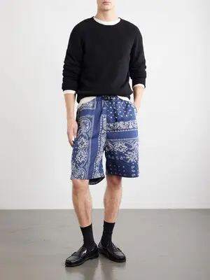 Kapital Belted Patchwork Bandana Print Cotton Shorts