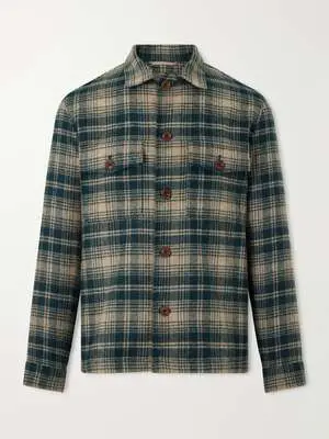 Hartford Checked Wool-blend Overshirt - Green