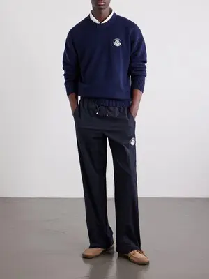 FRAME Straight-leg Cotton-blend Trousers With Embroidered Logo