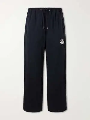 FRAME Straight-leg Drawstring Logo-embroidered Cotton-blend Trousers - Navy