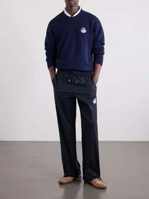 FRAME Straight-leg Drawstring Logo-embroidered Cotton-blend Trousers