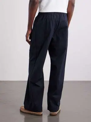 FRAME Straight-leg Drawstring Logo-embroidered Cotton-blend Trousers