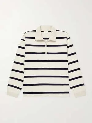 FRAME Logo-embroidered Striped Cotton Sweater - Cream