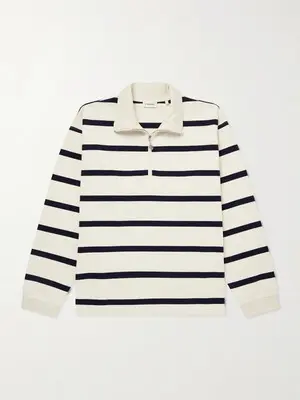 FRAME Striped Cotton Half-zip Sweater - Neutrals