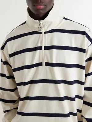 FRAME Striped Cotton Half-zip Sweater