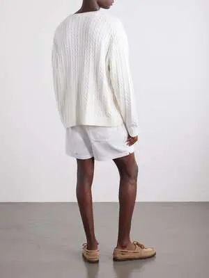 FRAME Logo-embroidered Cable-knit Cotton And Wool-blend Sweater