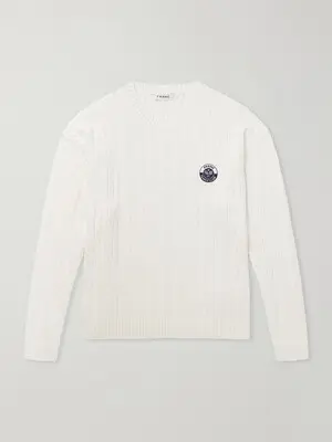 FRAME Logo-embroidered Cable-knit Cotton And Wool-blend Sweater