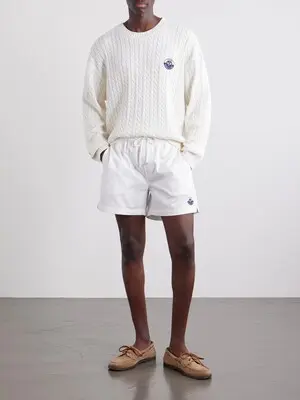 FRAME Logo-embroidered Cable-knit Cotton And Wool-blend Sweater