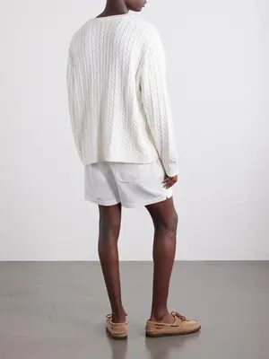 FRAME Logo-embroidered Cable-knit Cotton And Wool-blend Sweater