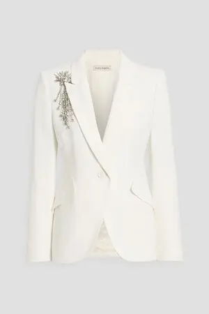Alexander McQueen Crystalembellished Crepe Blazer - Ivory