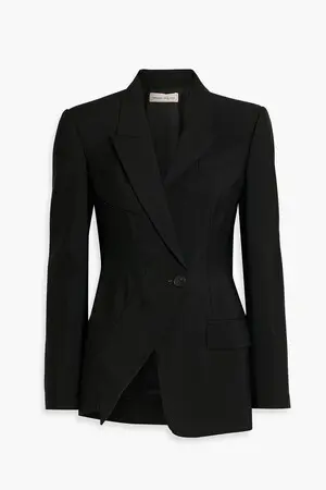 Alexander McQueen Asymmetric Wool Blazer - Black