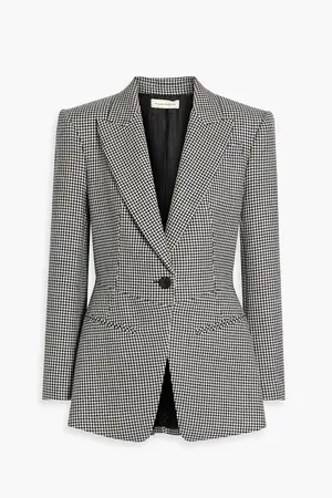 Alexander McQueen Pleated Houndstooth Wooltweed Blazer - Black