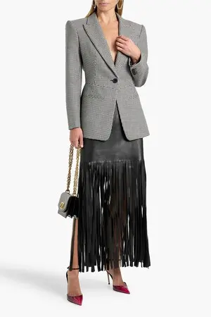 Alexander McQueen Pleated Houndstooth Wooltweed Blazer