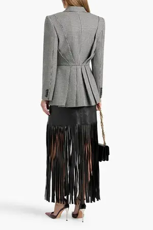 Alexander McQueen Pleated Houndstooth Wooltweed Blazer