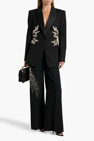 Alexander McQueen Embellished Pleated Grain De Poudre Wool Blazer