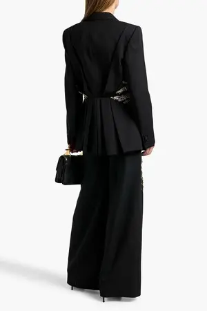 Alexander McQueen Embellished Pleated Grain De Poudre Wool Blazer