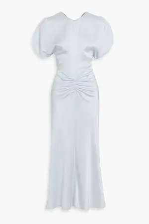 Victoria Beckham Gathered Satincrepe Midi Dress - Sky Blue