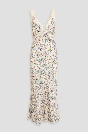 Rabanne Lacetrimmed Floralprint Satin Maxi Dress - Ecru