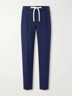 Eleventy Straight-leg Lyocell And Linen-blend Trousers - Blue
