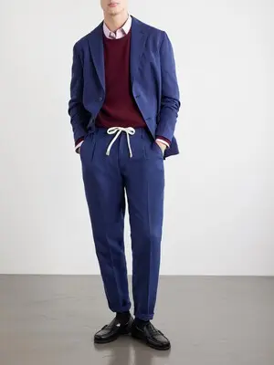 Eleventy Straight-leg Lyocell And Linen-blend Trousers