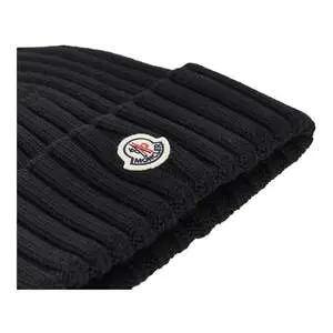 Moncler Wool Beanie Hat With Logo Patch