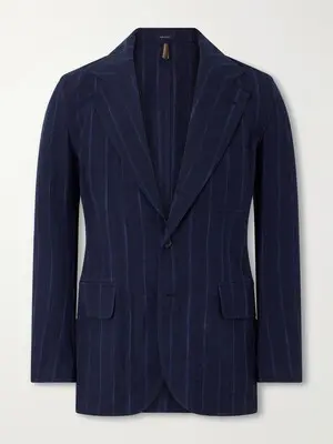 DRAKE'S Pinstriped Linen And Cotton-blend Suit Jacket
