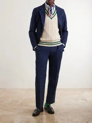 DRAKE'S Pinstriped Linen And Cotton-blend Suit Jacket