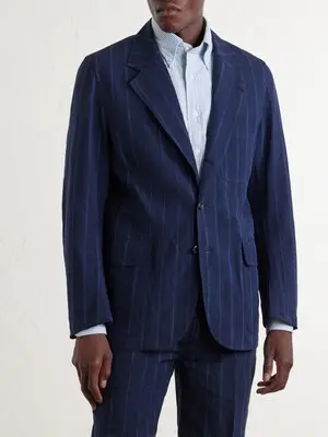 DRAKE'S Pinstriped Linen And Cotton-blend Suit Jacket