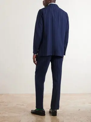 DRAKE'S Pinstriped Linen And Cotton-blend Suit Jacket