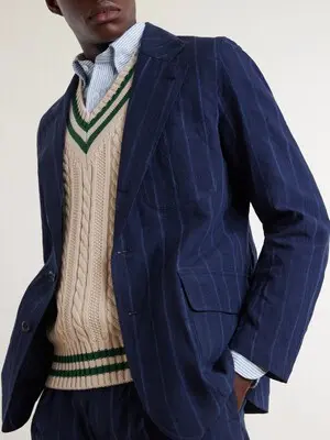 DRAKE'S Pinstriped Linen And Cotton-blend Suit Jacket