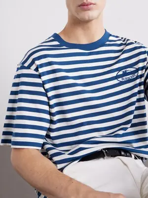 Burberry Ryan Logo-embroidered Striped Cotton-blend Jersey T-shirt
