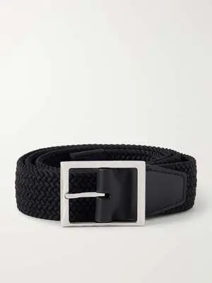 Berluti 3.8cm Leather-trimmed Braided Belt - Black