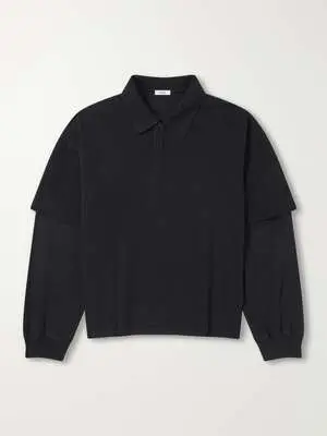 AGOLDE Curren Layered Cotton-piqué Polo Shirt - Black