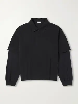 AGOLDE Curren Layered Cotton-piqué Polo Shirt - Black