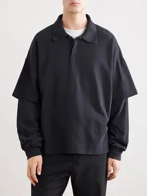 AGOLDE Curren Layered Cotton-piqué Polo Shirt - Black