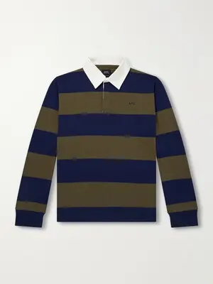 A.p.c. Isaac Logo-embroidered Striped Cotton Polo Shirt - Blue