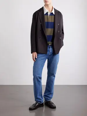 A.p.c. Isaac Logo-embroidered Striped Cotton Polo Shirt - Blue